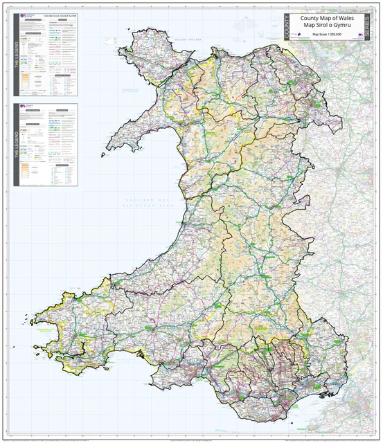 COUNTY MAP OF WALES - WALL MAP Ordnance Survey Mapping. New for 2021 ...