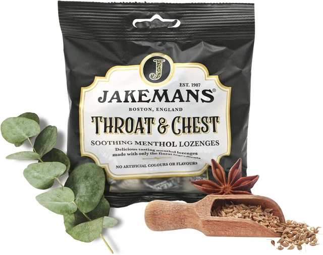 JAKEMANS THROAT & Chest Lozenges 73g - Pack of 12 - Vegan Friendly £13. ...