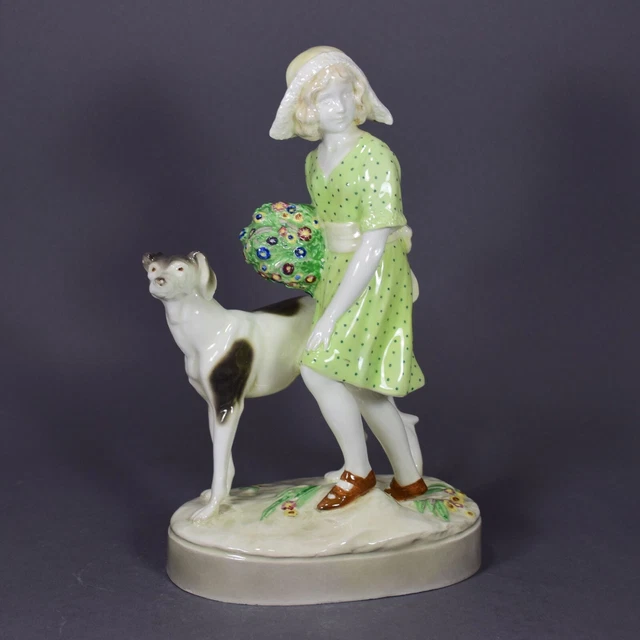 GOLDSCHEIDER WIEN POLTER Mädchen mit Windhund Hund dog Barsoi Figur ...