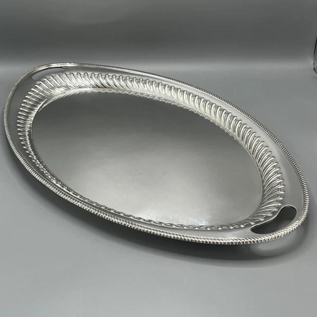 LARGE ANTIQUE SILVER Plated Butler Serving Tray with Handles ELKINGTON ...