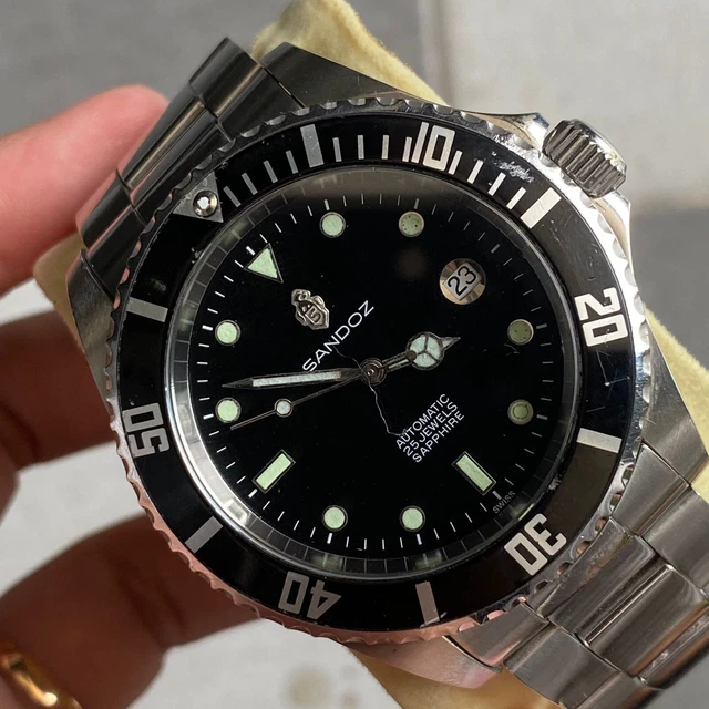 RARE MONTRE HOMME Sandoz Diver cadran noir automatique 21 bijoux... EUR ...