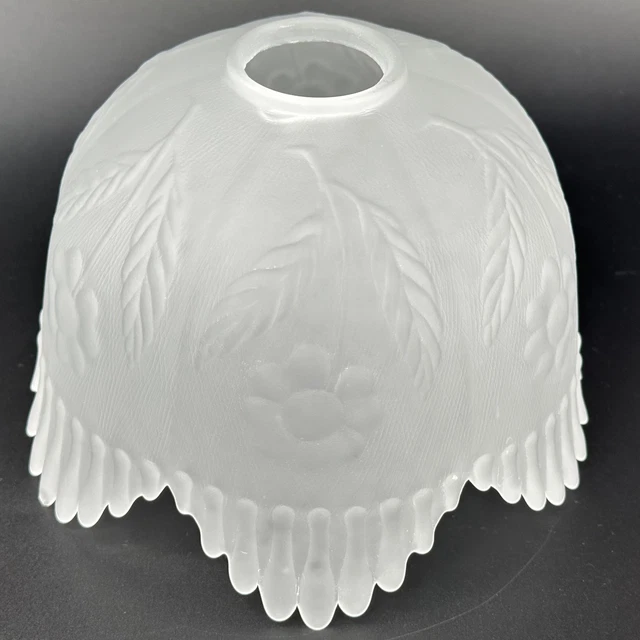 ANTIQUE FRENCH ART Nouveau Heavy Opaque Glass Flower Design Light Shade ...