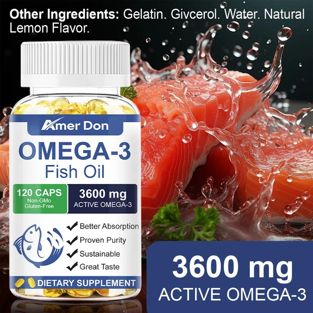 OMEGA 3 3600MG Fish Oil - 1296mg EPA/864mg DHA High Dose -Brain Heart ...