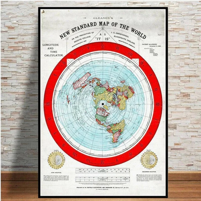 FLAT EARTH MAP Poster Gleason's Standard Map Of The World 1892 Canvas ...