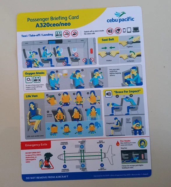 CEBU PACIFIC AIRBUS A320 ceo/neo AIRCRAFT AIRLINE SAFETY CARD £12.00 ...