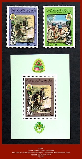 LIBYA 1980 "14th Pan-Arab Scout Jamboree" x2 mint stamps + mint ...