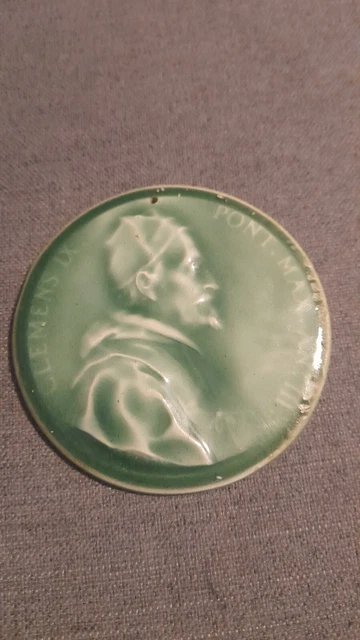 RARE MEDAILLON RELIGIEUX celadon Theodore deck pape clemens ceramique ...