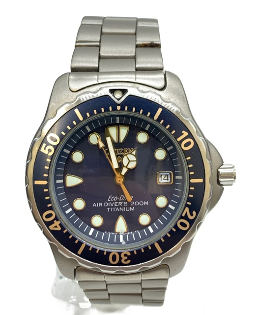 CITIZEN 7877-H04155 ECO-DRIVE Solar Mens Watch Air Divers 200M Titanium ...