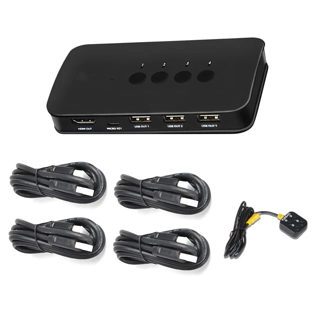 KVM SWITCH 4 Port HDMI USB Switcher 4K30Hz For 4 Computer Share 1 HD ...