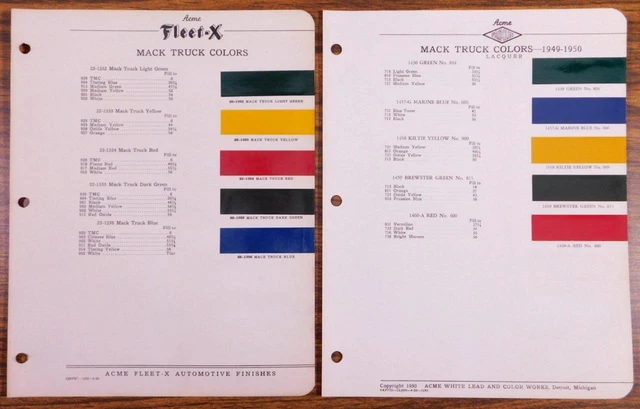 1940'S MACK TRUCK Dealership Paint Chips 1940 & 1949-50 blk5 mack40 £15 ...