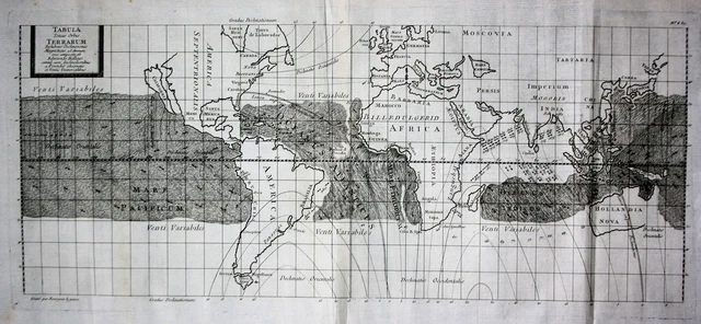 WORLD MAP WELTKARTE Mappemonde Edmud Halley Karte map Kupferstich 1787 ...