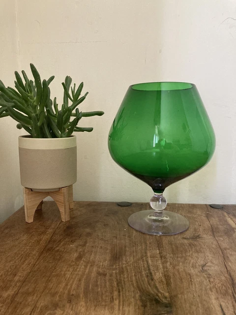 VINTAGE EMPOLI Large Green Brandy Snifter Glass Vase 1960-70’s Vg+ 19 ...