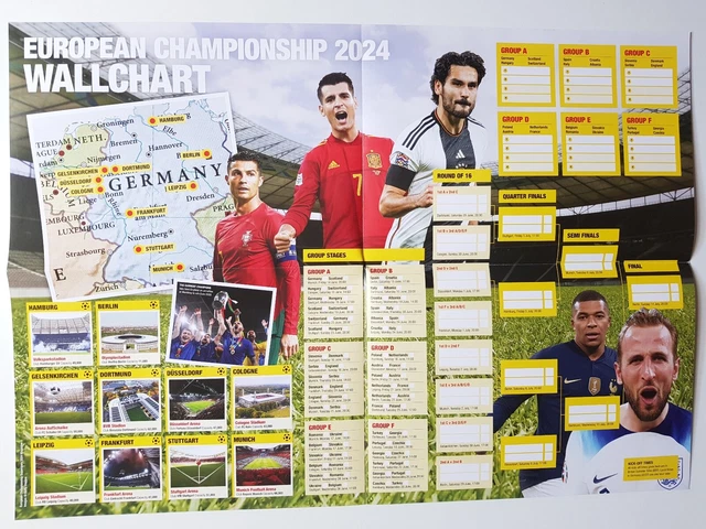 EURO 2024 WALLCHART Football Poster Planner Wall Chart European Championship £3.99 - PicClick UK