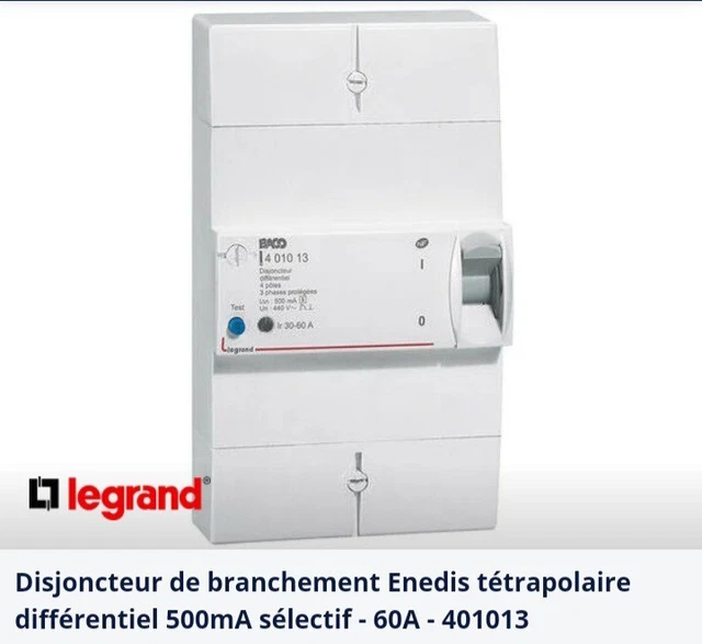 LEGRAND 30-60A DISJONCTEUR de branchement Triphasé différentiel ...