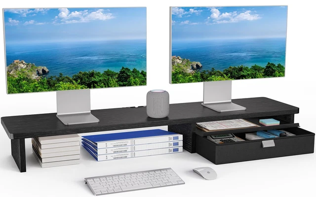 HUANUO ERGONOMIC DUAL Monitor Stand Riser with Steel Tray & Fabric ...