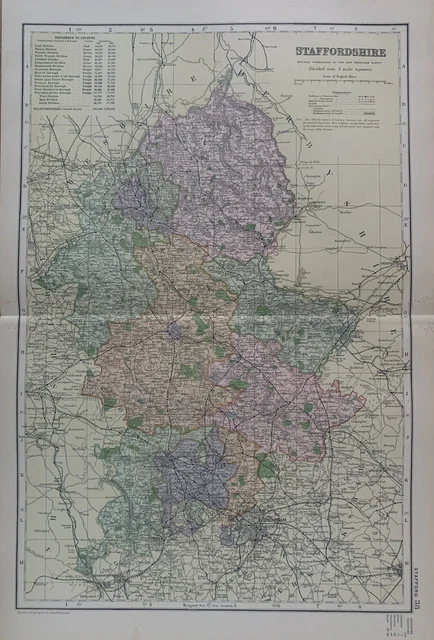 1895 STAFFORDSHIRE ORIGINAL Antique County Map by G.W. Bacon £19.99 ...