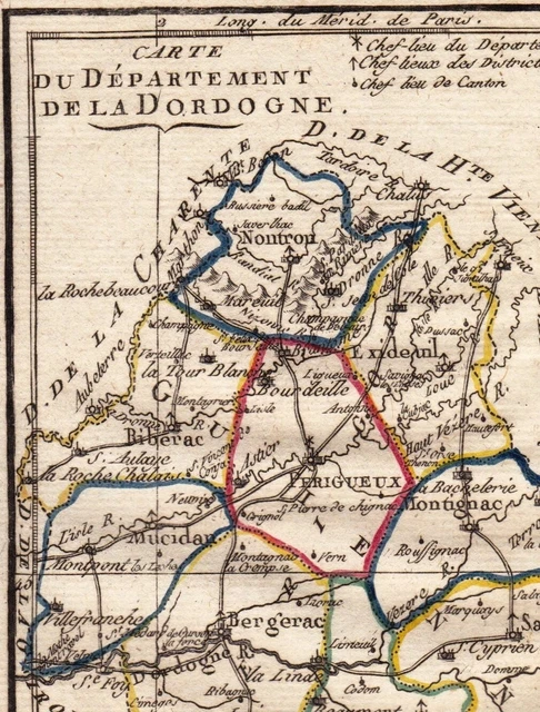 18TH GEOGRAPHIC MAP of the Dordogne Department 1793 French Revolution £ ...
