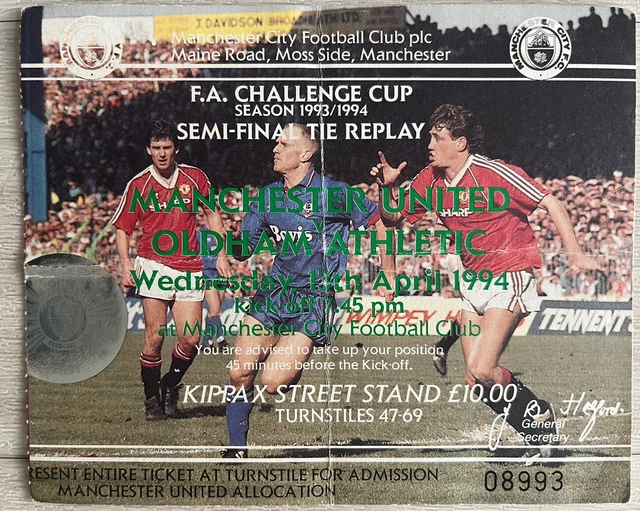 MANCHESTER UNITED V Oldham Athletic FA Cup Ticket Stub 13th April 1994 ...