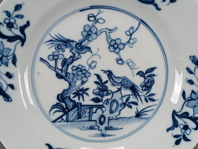 CHINESE EXPORT HAND Painted Blue Birds on Rock & Floral Garden Plate C ...