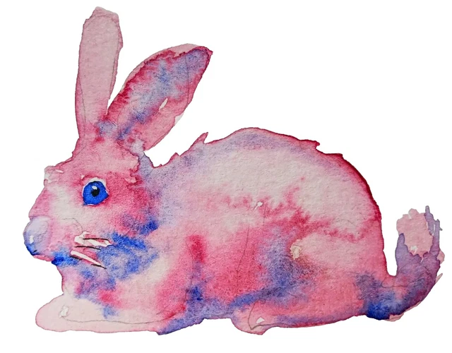 ACEO PINK RABBIT art original signed painting,home design,pet lover ...
