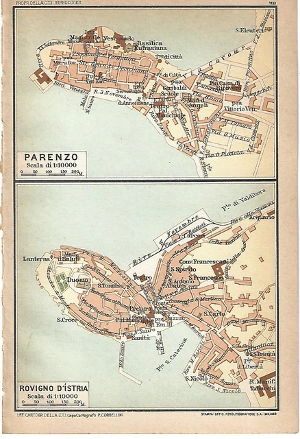 CARTA GEOGRAFICA ANTICA PARENZO Porec ROVIGNO mappe CROAZIA 1934 ...