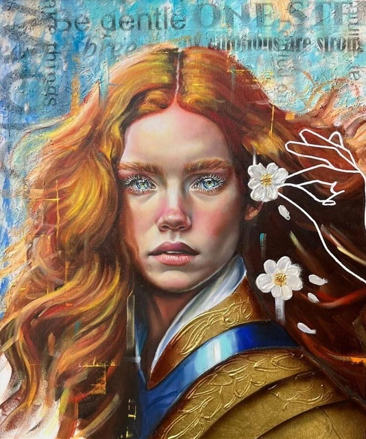 TABLEAU HUILE SUR toile feuille d'or De Simona Zecca Fille Fantasy ...