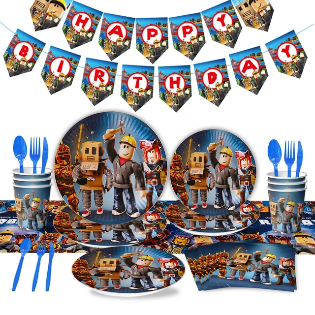 ROBLOX KIND PARTY Dekor liefert Geschirr Banner Set Banner Kuchen ...
