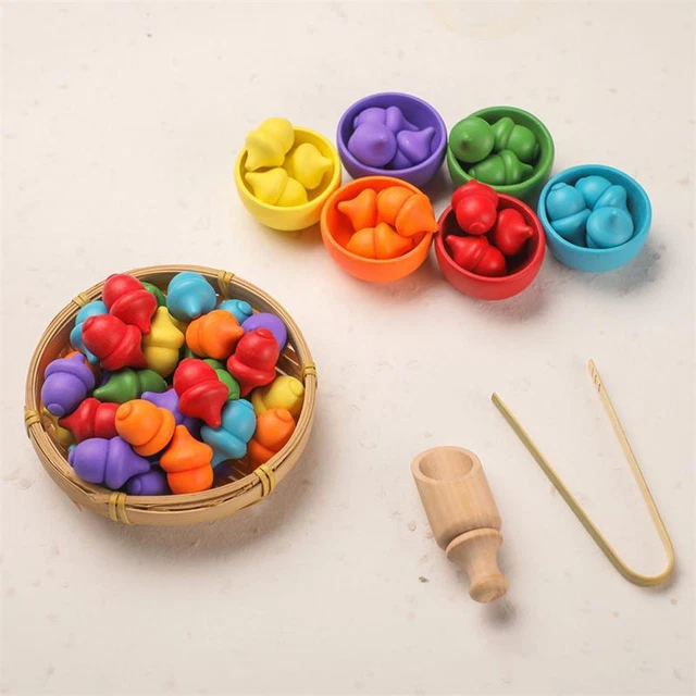 RAINBOW BALLS IN Cups Montessori Toy, Color Sorting and Counting ...