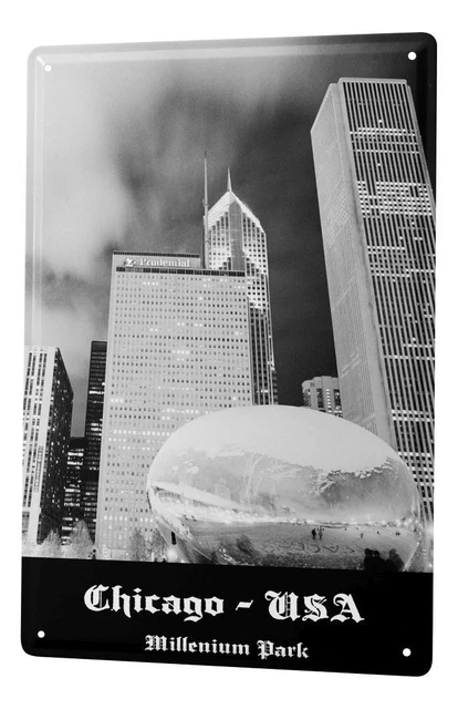 TIN SIGN DAVE Butcher black poster USA Chicago Millennium Park Night ...