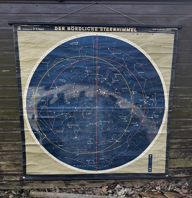VINTAGE GERMAN STAR map NORTHERN HEMISPHERE school chart stars ...