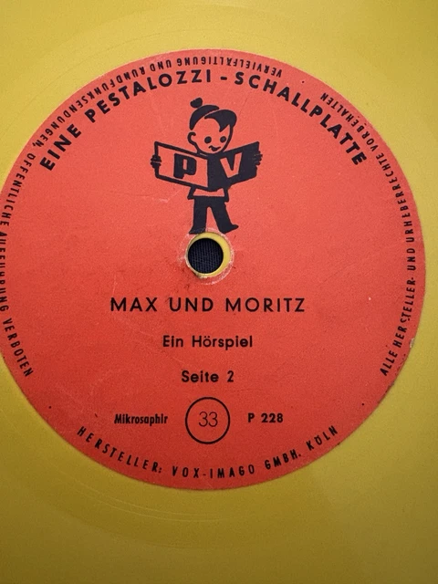 MAX UND MORITZ – Hörspiel – Pestalozzi-Schallplatte – 33 U/min – gelb ...