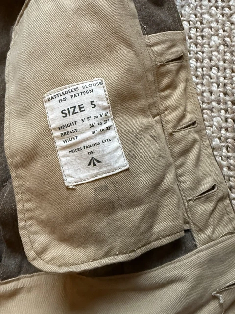 ORIGINAL POST WW2 1952 British Army Battledress Blouse 1949 Pattern ...