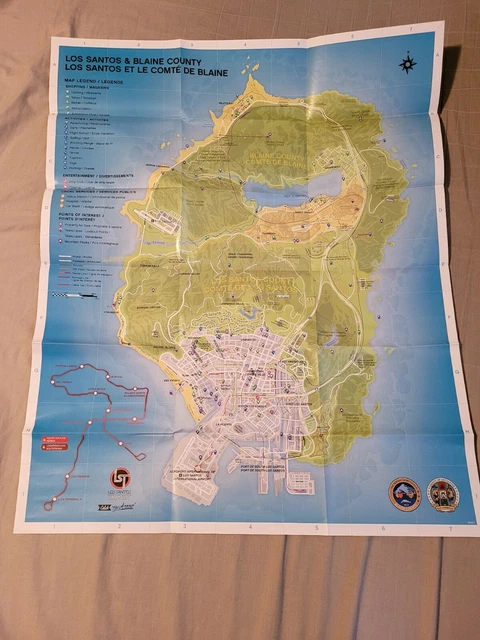 GRAND THEFT AUTO V Los Santos/Blaine County Full Map Double-Sided 26 ...