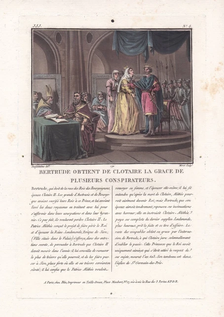 BERTRUDE QUEEN OF France reine Clotaire II. Portrait Mezzotint ...
