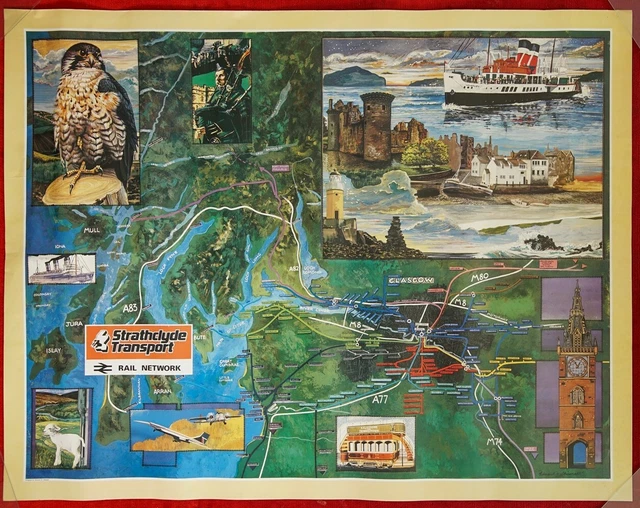 STRATHCLYDE TRANSPORT POSTER Rail Network Map Artwork Chisnall Glasgow ...