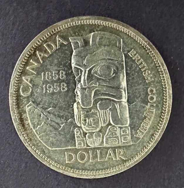 1958 UNCIRCULATED CANADA Silver Dollar Totem Pole $1 Coin - Toned BU ...