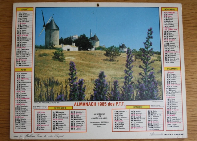CALENDRIER ALMANACH DES POSTES PTT 1985 thème Régions Françaises ...