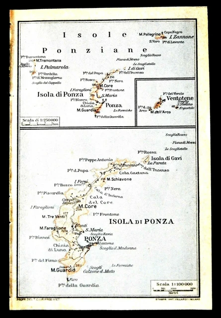 1909 OLD MAP Geografica.Da.ROMA a NAPOLI.MAPPA ISOLE PONZIANE e.PONZA ...