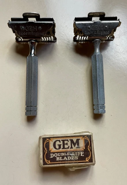 2 X COLLECTABLE VINTAGE GEM SHAVING SAFETY RAZOR MADE IN ENGLAND + NOS ...