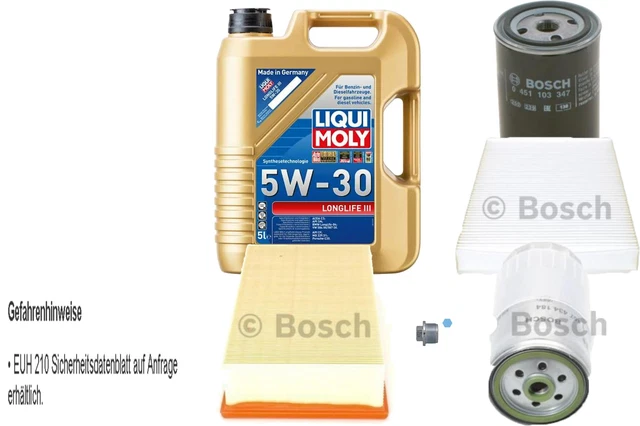 BOSCH INSPECTION SET 5 LIQUI MOLY Longlife 3 5W-30 pour Audi A6 avant De 2.5 EUR 131,39 ...