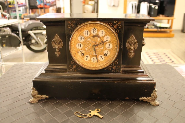 ANTIQUE ANSONIA MANTLE 8-Day Clock,Cast Iron-Steel (HEAVY)(FOR PARTS ...