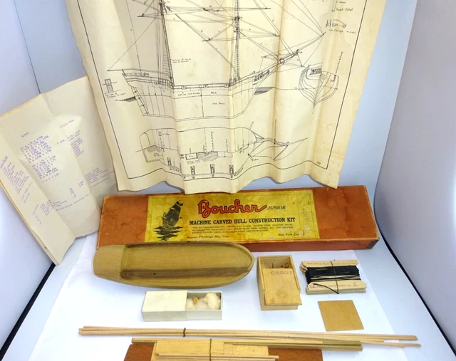 VINTAGE SHIP MODEL Boucher Jr Cabot Brig Pond Boat Construction Kit Old ...