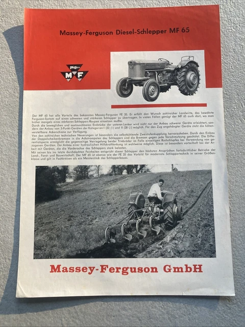 ORIGINAL PROSPEKT MASSEY Ferguson Diesel Schlepper MF 65 Traktor Schlepper Fendt EUR 10,99 ...