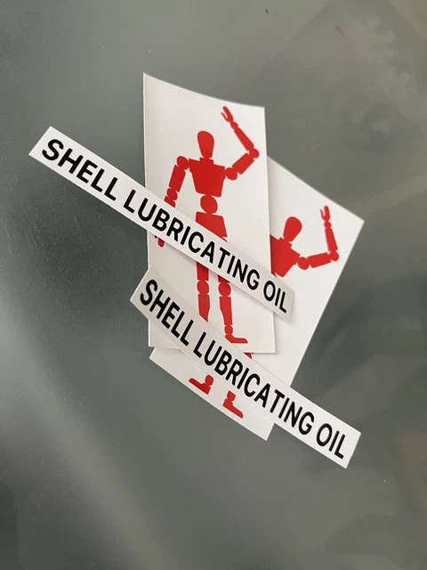 PAIR SHELL STICK man (QUART) oil jug decal stickers automobilia ...