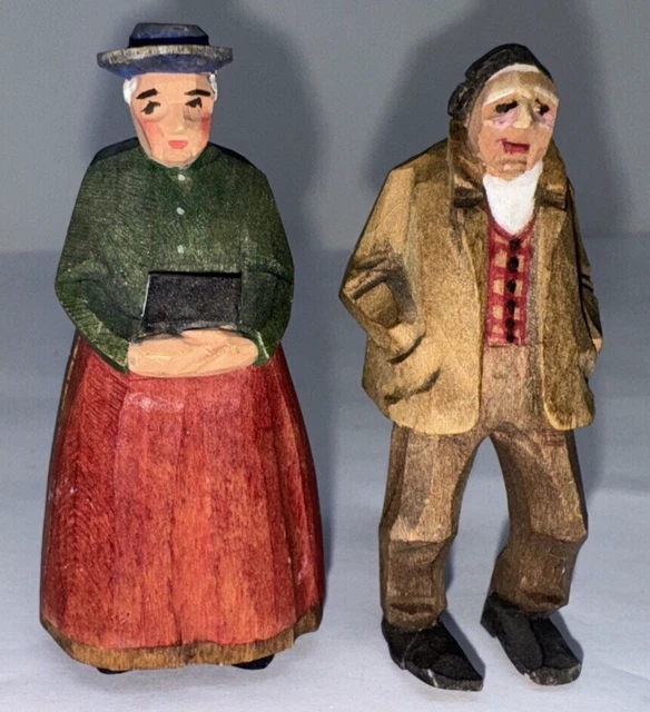 VINTAGE SWISS HUGGLER Wyss Folk Art Hand Carved Wood Man Woman ...