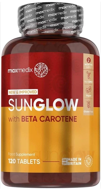 MAXMEDIX SUNGLOW WITH Beta Carotene 120 Tablets BBE 03/25 £16.39 ...