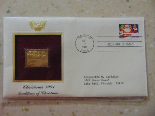 GOLDEN REPLICAS OF United States Stamps 22k Gold - Christmas 1991 £4.16 ...