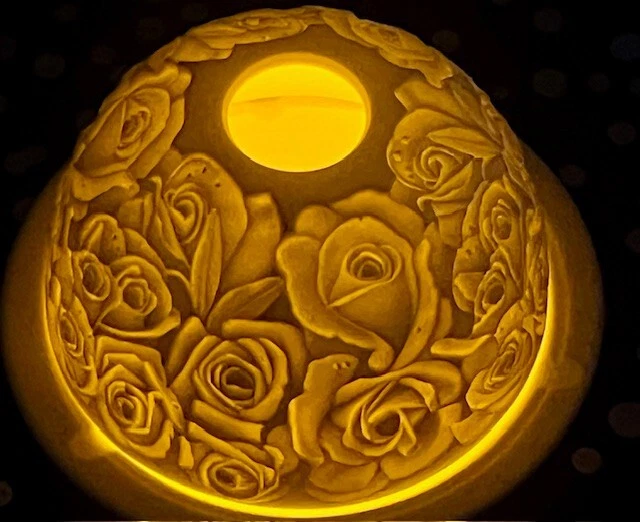 LIMOGES LITHOPHANE TEA Light Fairy Lamp Porcelain Bernardaud Roses ...