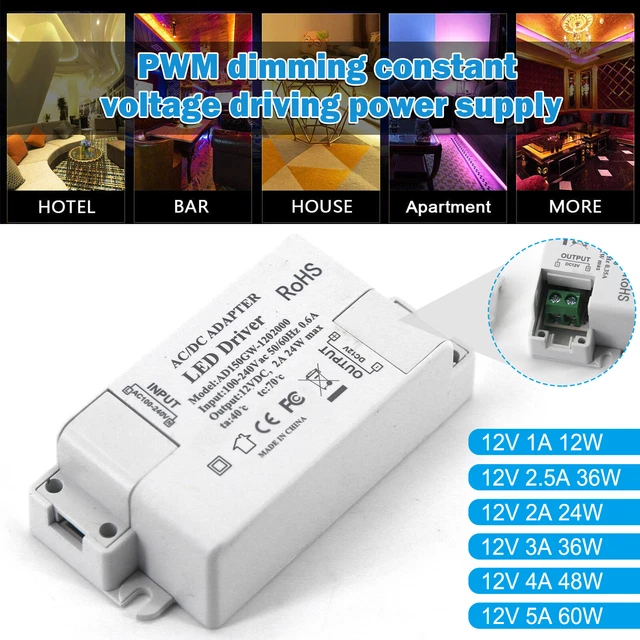 AC 240V TO DC 12V 12W-60W Dimmable Transformer Power Supply LED Driver ...