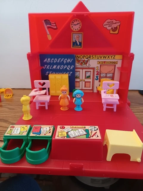 1986 MY LITTLE Red School House Portable Activity Set w/Desks Students ...